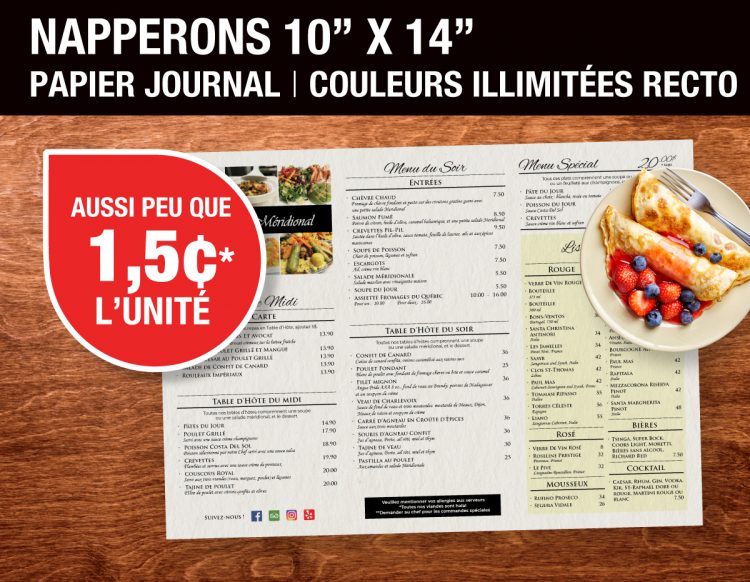 Napperons personnalisés en papier Montréal, Laurentides, Estrie ...