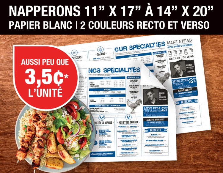 Napperons personnalisés en papier Montréal, Laurentides, Estrie ...